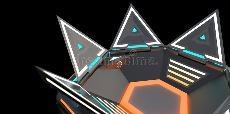 Complex Glowing Container Object from the Future. Many Parts in ...