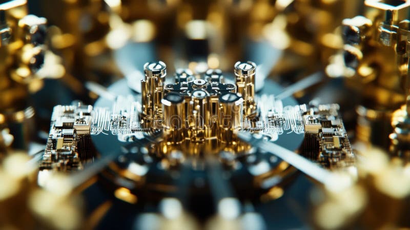 Complex Gold Circuit Board Showing Innovation and Technology Stock ...
