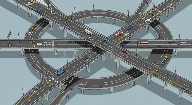 Complex Highway Interchange Depicted from an Aerial Perspective Stock ...