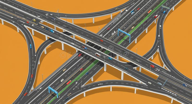 A Complex Highway Interchange Featuring Multiple Elevated Roads ...