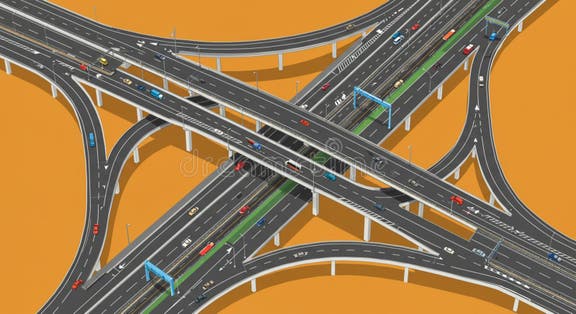 A Complex Highway Interchange Featuring Multiple Elevated Roads ...