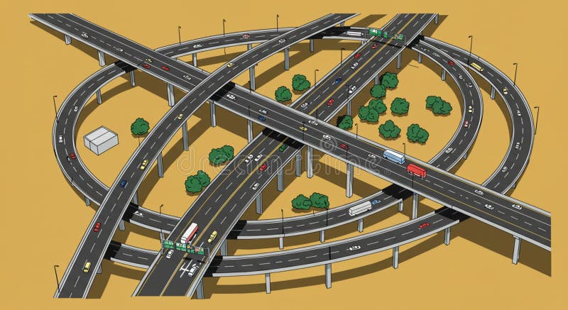 A Complex Highway Interchange with Multiple Elevated Roads Intersecting ...