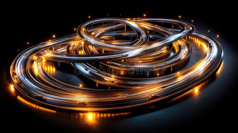 Complex Highway Interchanges Captured at Night Show Dynamic Light ...