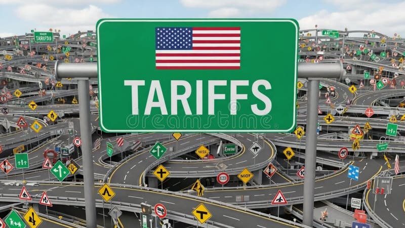 A Complex Highway System with a Tariffs Sign Featuring the American ...