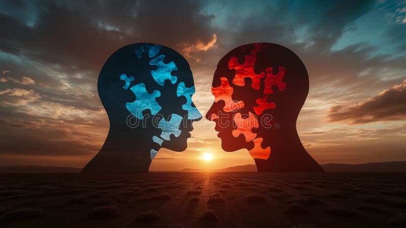 A Complex Human Head Puzzle with One Blue Piece Missing, Emphasizing ...