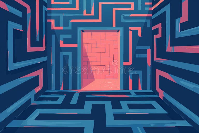 Complex Illustration of Maze and Puzzle with Riddle Shapes and Exit ...
