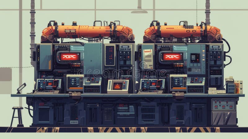 Complex Industrial Computer System in Retro Style Stock Photo - Image ...