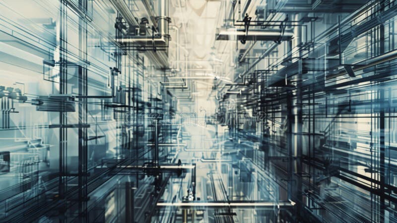 Complex Industrial Design with Pipes and Structures in a Light Blue ...