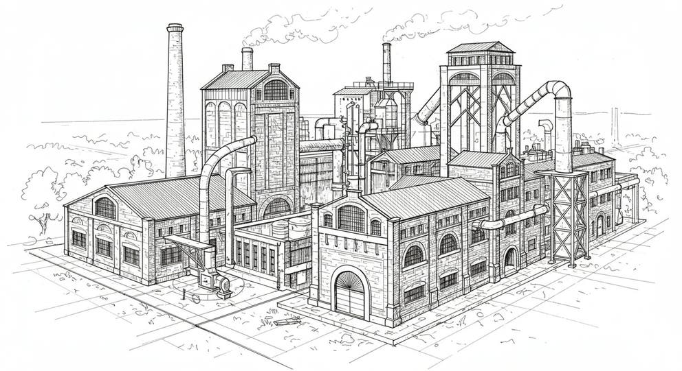 Complex Industrial Facility Drawing with Multiple Large Buildings ...