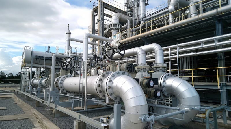 Large Industrial Gas Pipeline System Outdoors on a Clear Day Stock ...