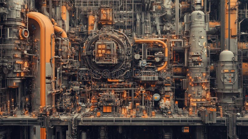 Complex Industrial Machinery, Intricate Network of Pipes and Gears ...