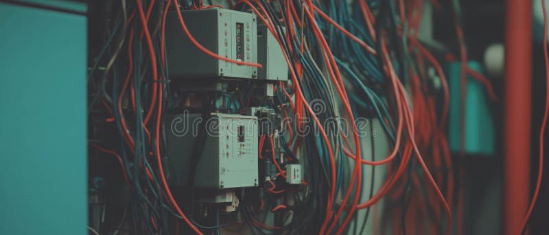 Complex Industrial Network Showcasing Exposed Wiring and Tangled Cables ...