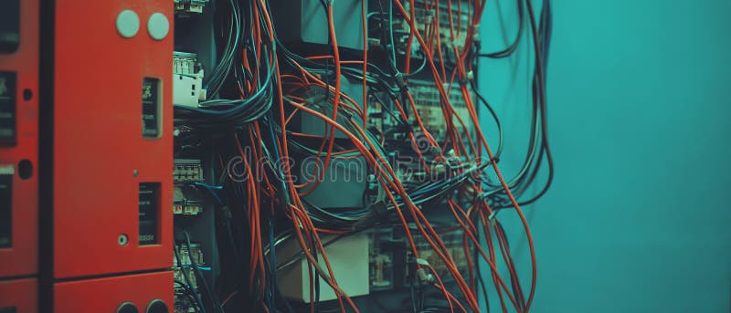 Complex Industrial Network with Tangled Cables and Exposed Wiring in a ...