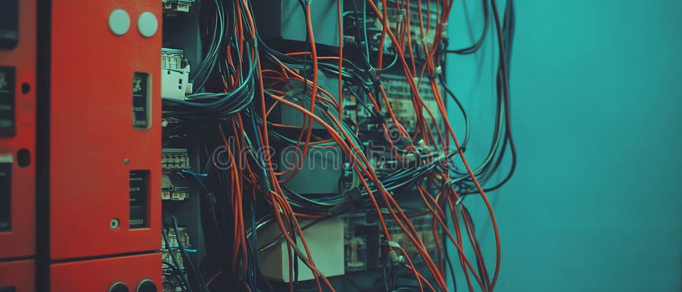 Complex Industrial Network with Tangled Cables and Exposed Wiring in a ...