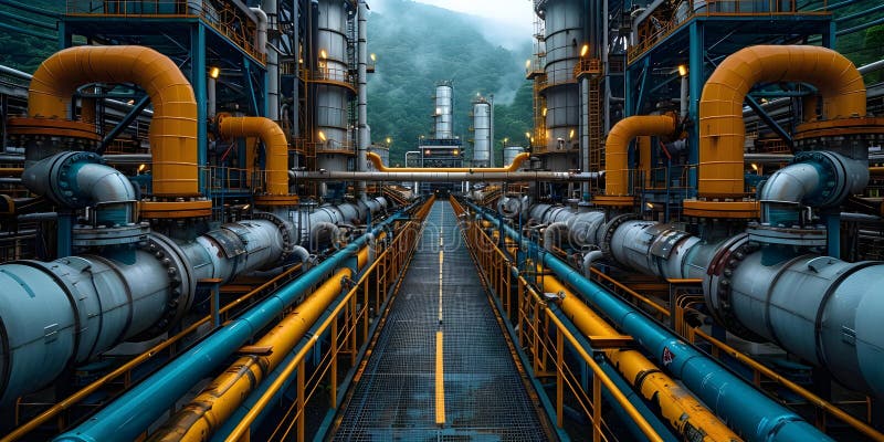 A Complex Industrial Petrochemical Processing Facility with Pipelines ...