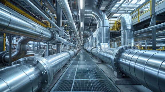 Complex Industrial Pipe System in a Modern Facility. Generative Ai ...