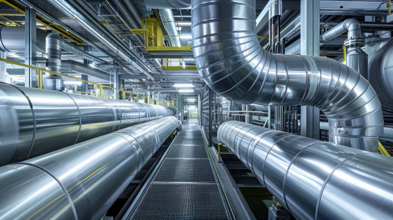 Complex Industrial Pipe System in a Modern Facility. Generative Ai ...