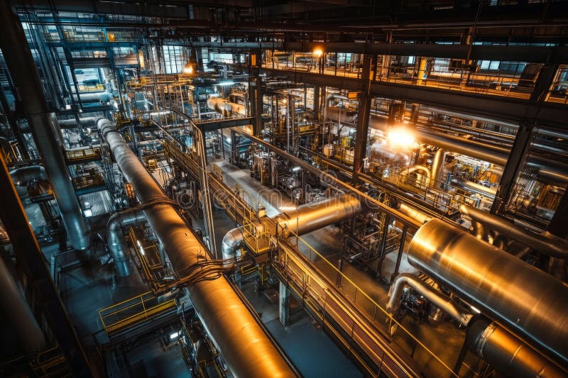 A Complex Industrial Scene with Intertwined Pipes and Structures. the ...