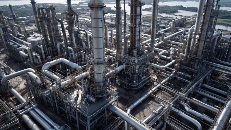 A Complex Industrial Setup Featuring Pipelines and Various Structures ...