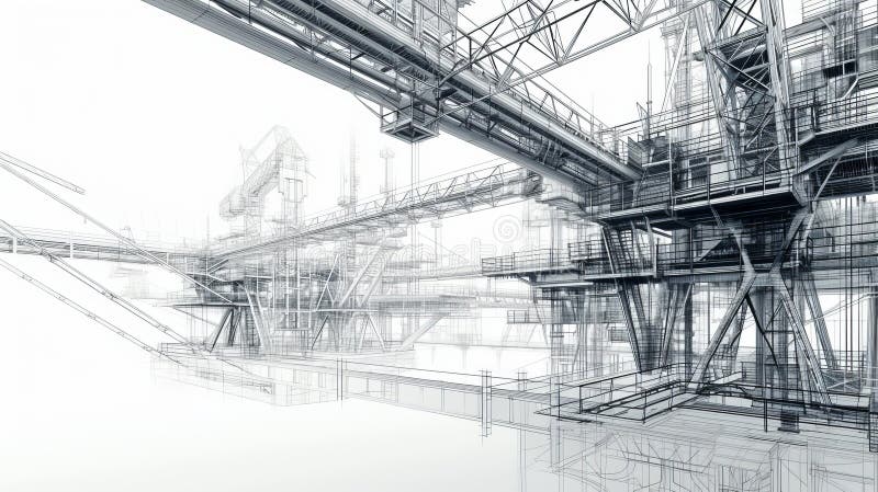 Complex Industrial Structure Sketch with Intricate Details Stock Photo ...