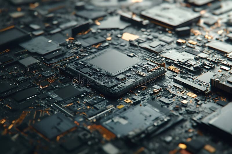 Close Up View Complex Microchip Futuristic Digital Processing Pattern ...