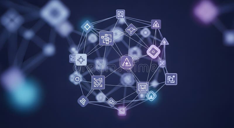 Abstract Polygonal Network, Geometric Shapes, and Interconnected Data ...