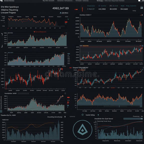 A Complex Interface Displays Multiple Financial Graphs and Charts ...