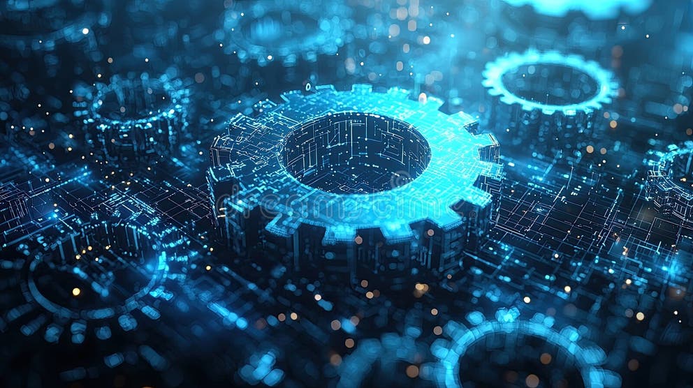 Complex Interlocking Gears in a Futuristic Digital Network. Stock ...