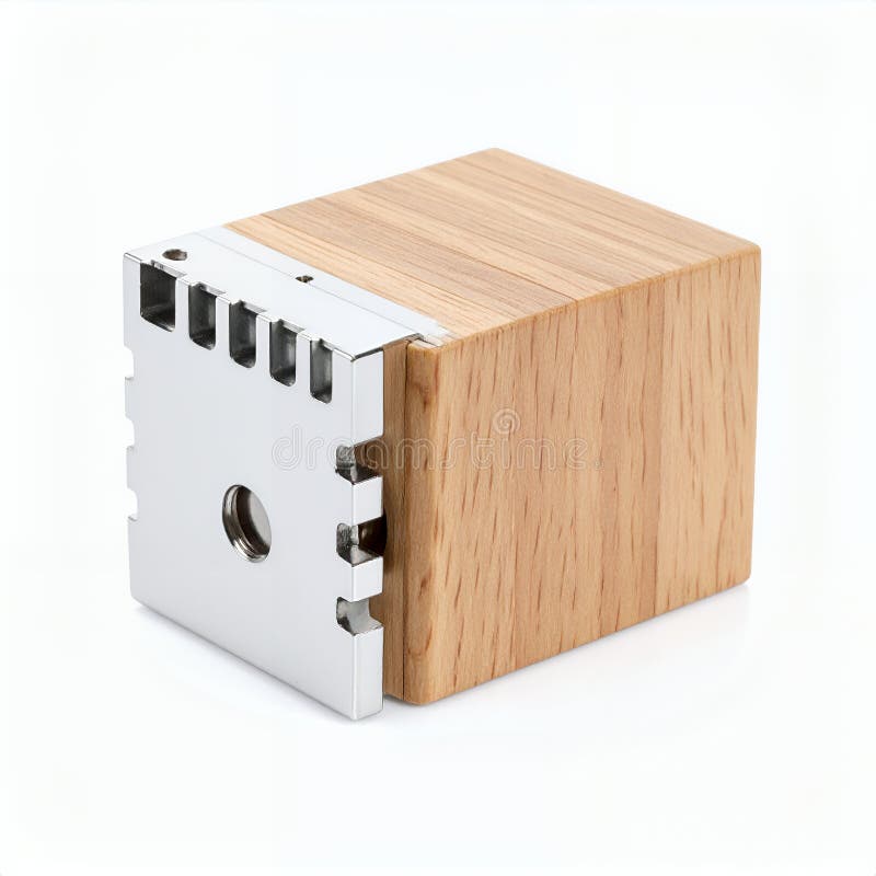 Complex Interlocking Wooden Block with Metallic Element Showcasing ...