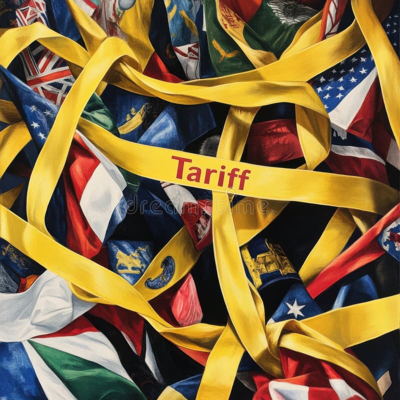 Complex Interplay of National Flags and Tariffs Illustrating Global ...