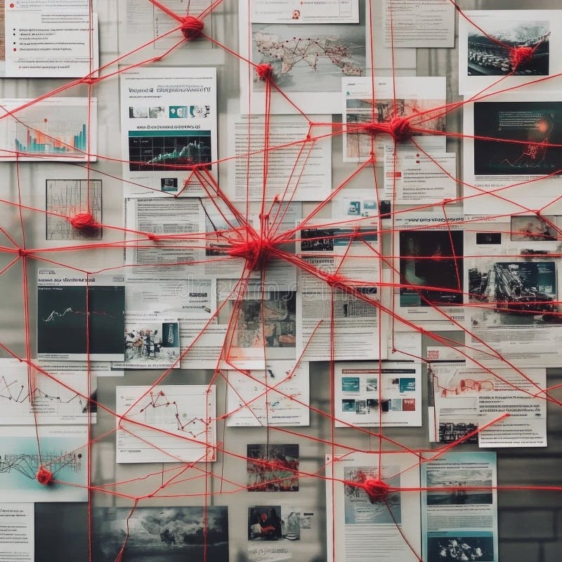 Complex Investigation Board with Red String Connections and Research ...