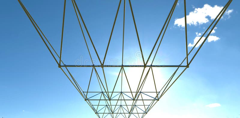 Complex Lattice Metal Truss Against the Backdrop of the Sun on a Blue ...