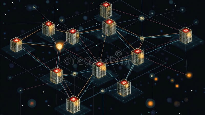 Network of Interconnected Nodes with Glowing Effects and Geometric ...