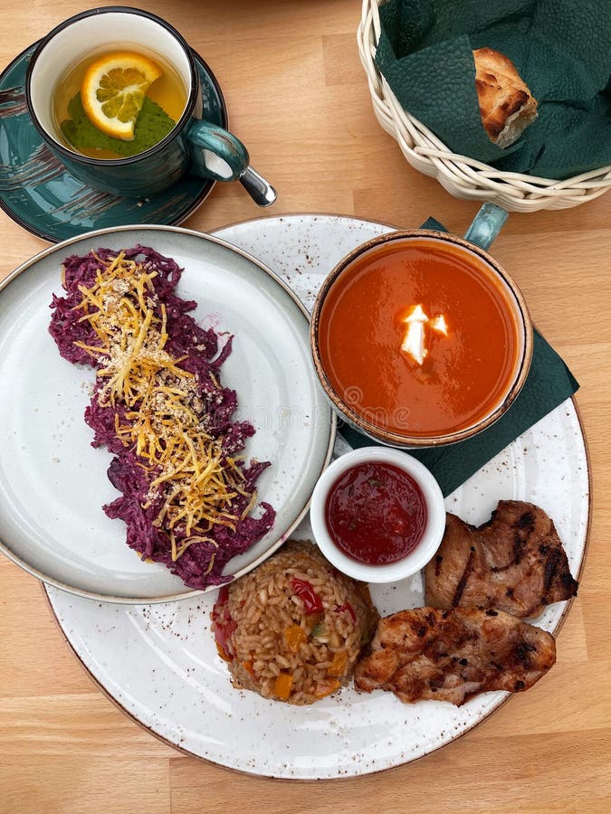 Complex lunch in a cafe stock image. Image of fresh - 235038761