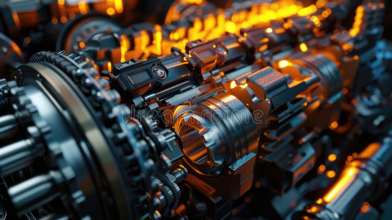 Complex Machine Gears and Engine Parts with Orange Lighting Stock ...