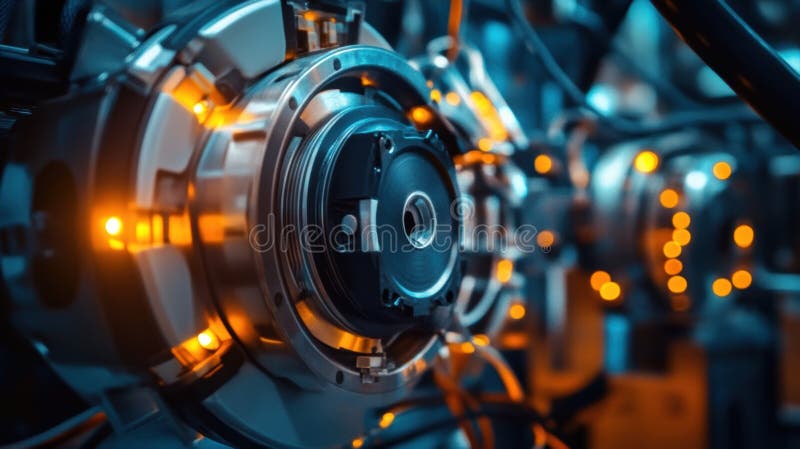 Industrial Machine Operating with Lights Illuminating Complex ...