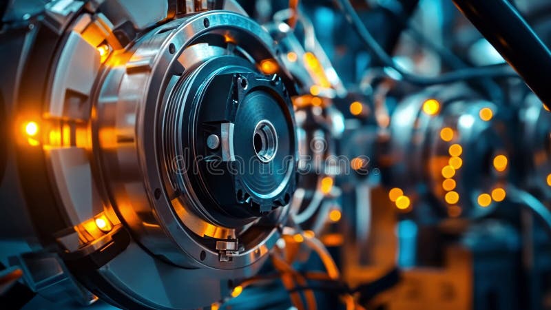 Industrial Machine Operating with Lights Illuminating Complex ...