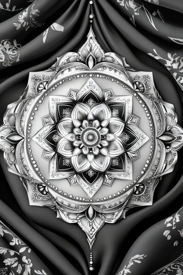 A Complex Mandala in Black and White, Featuring a Symmetrical Design ...