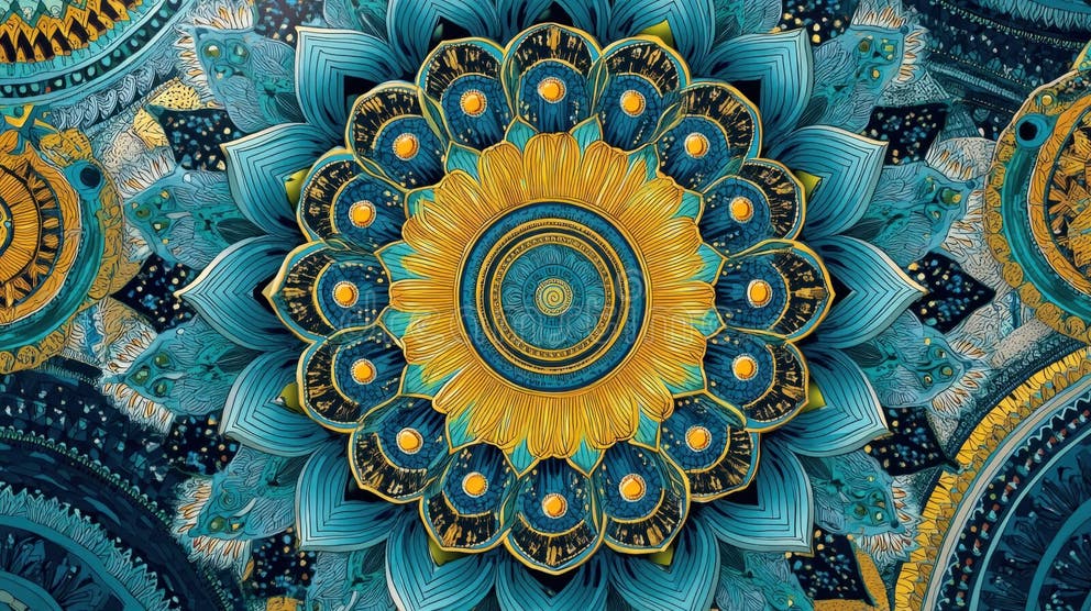 Complex Mandala Pattern with Gold and Teal Colors Creating Stunning ...