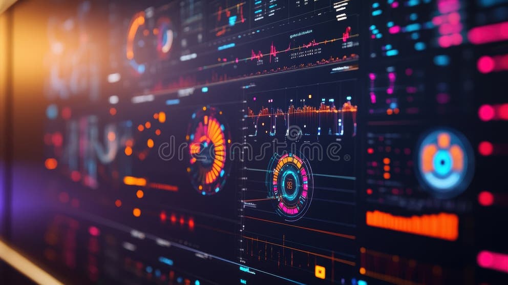 Futuristic Control Panel Showing Manufacturing Data Analysis and ...