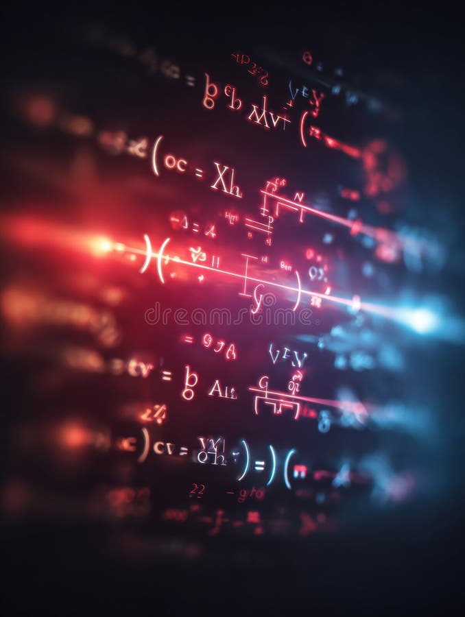 Complex Mathematical Equations Illuminated in Vibrant Colors on a Dark ...