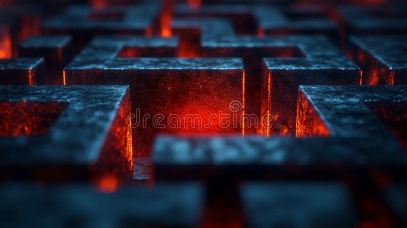 Intricate Maze Design with Glowing Red Highlights Showcasing a Modern ...