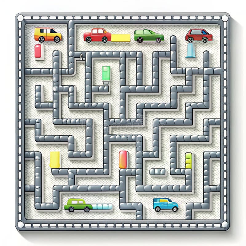 Complex Maze Game with Vehicles Stock Illustration - Illustration of ...