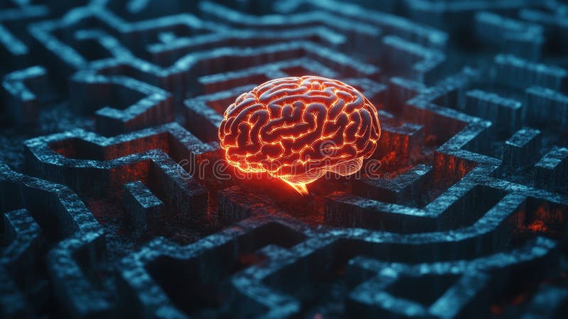 Complex Maze Leading To Glowing Brain, Represent Human Minds ...