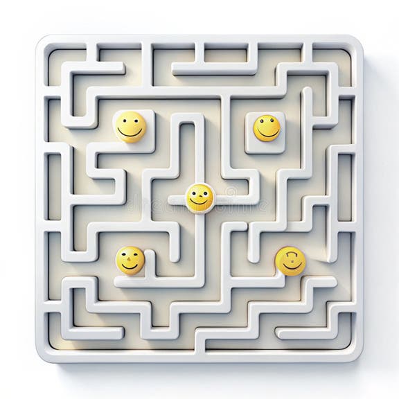 A Complex Maze with Smiling Faces Scattered within Stock Illustration ...