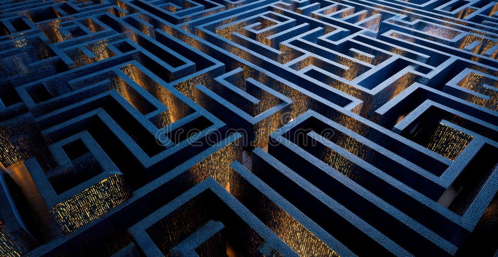 Intricate Maze Design with Illuminated Pathways at Dusk Stock Photo ...