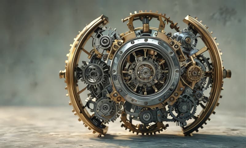 Complex Mechanical Device with Gears and Cogs, Featuring Central Gear ...