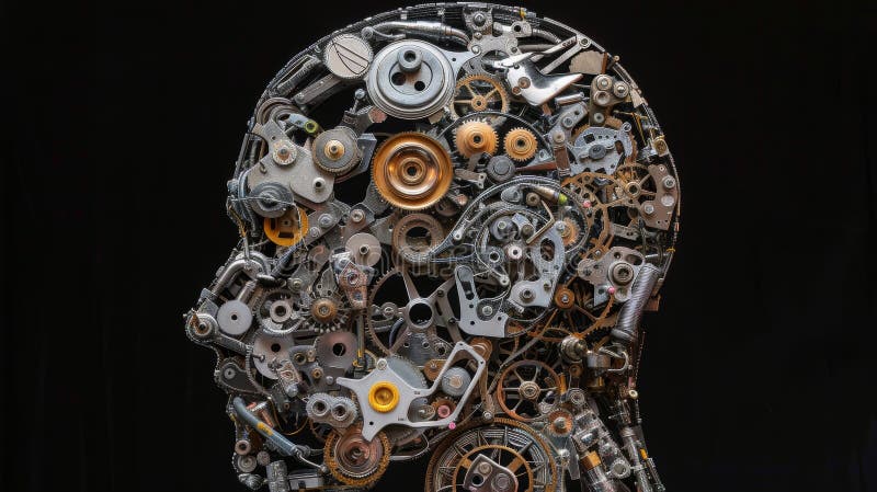 Complex Mechanical Head Intricate Gears, Cogs, Engineering Marvel on ...