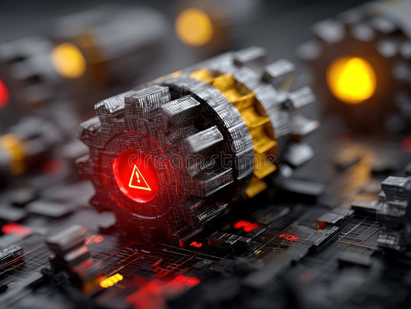 A Complex Mechanical Scene Centered Around a Glowing, Energetic Gear ...