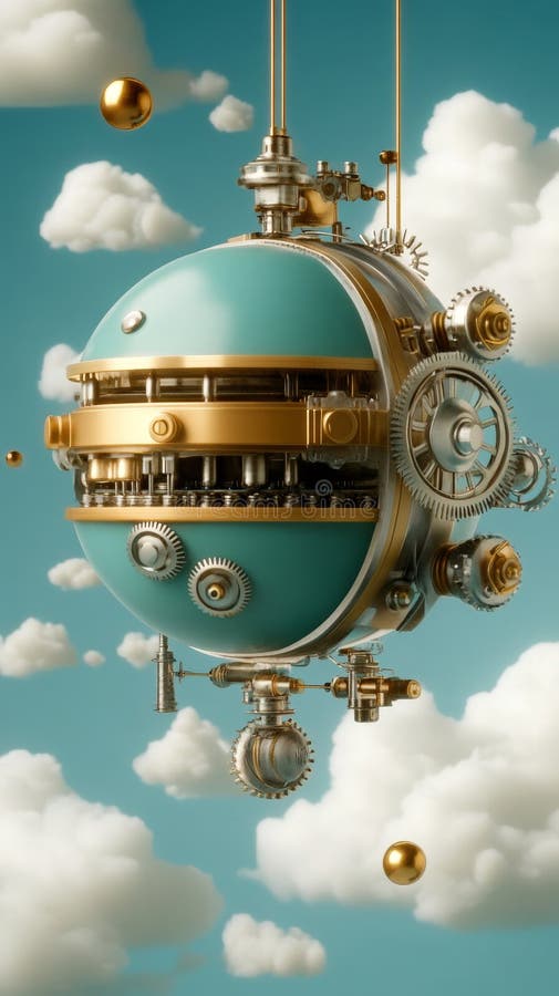 Floating Mechanical Sphere Surrounded by Clouds Showcases Intricate ...